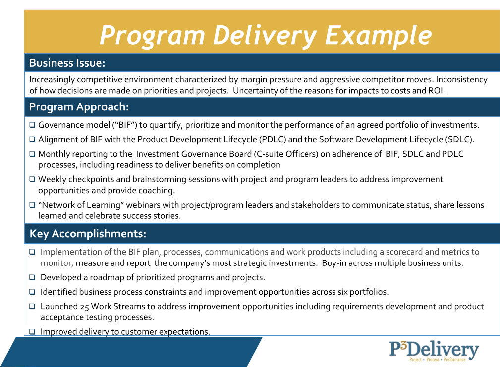 Project Examples - P³ Delivery - Project, Process and Performance ...